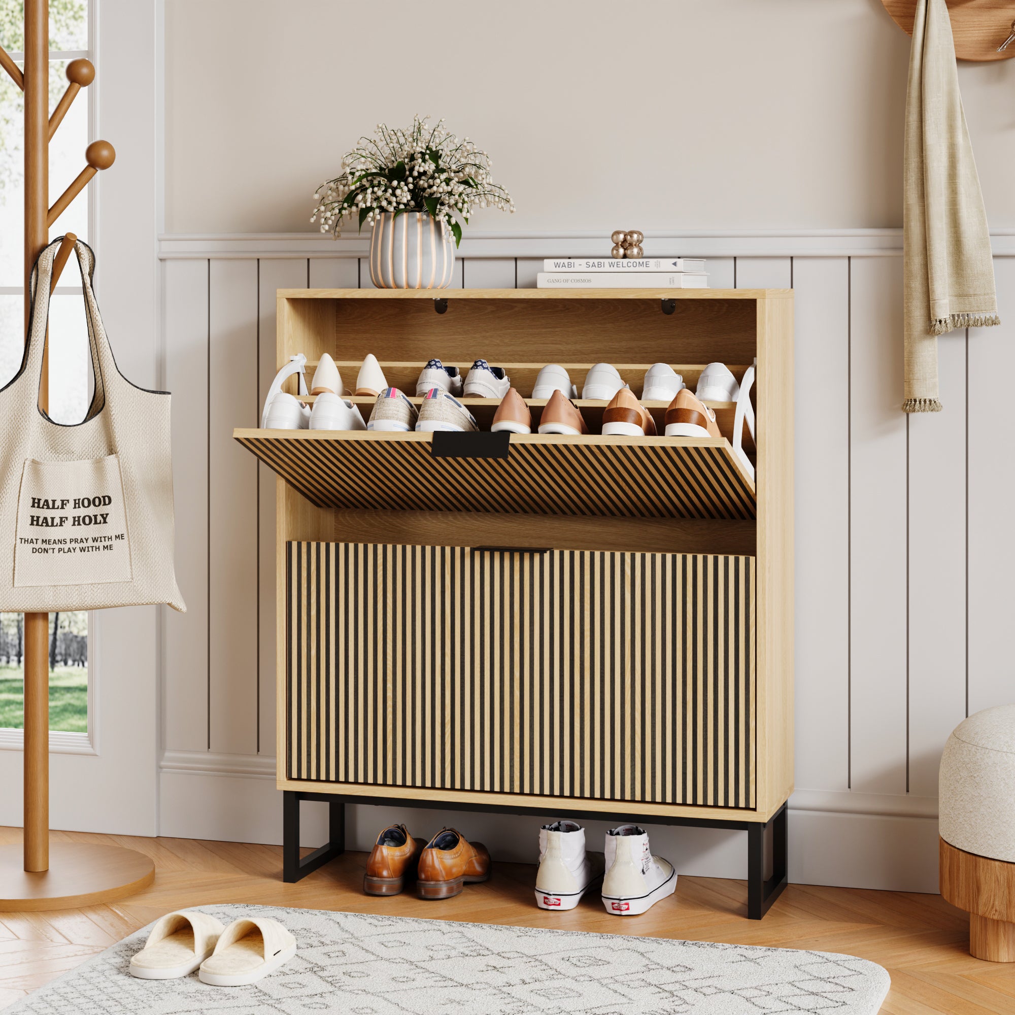 YouTrend Shoe Storage Cabinet,Shoe Rack for Entryway with 2 Flip Drawe